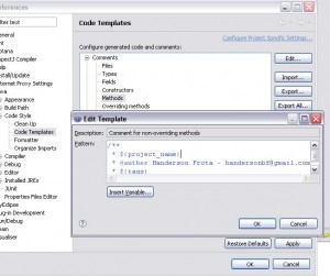 Eclipse – Code Templates – Handerson Frota